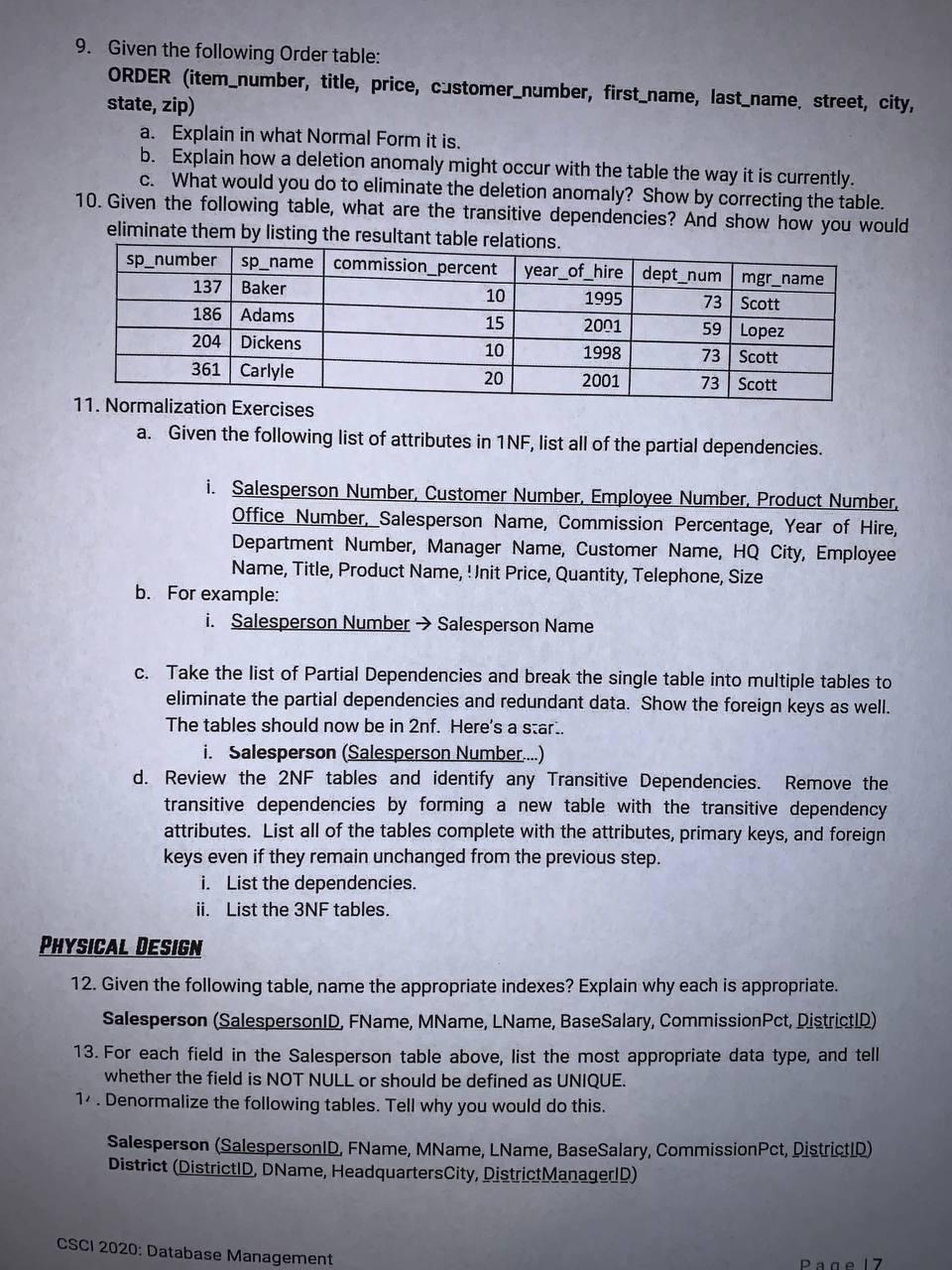 Solved 9. Given the following Order table: ORDER | Chegg.com