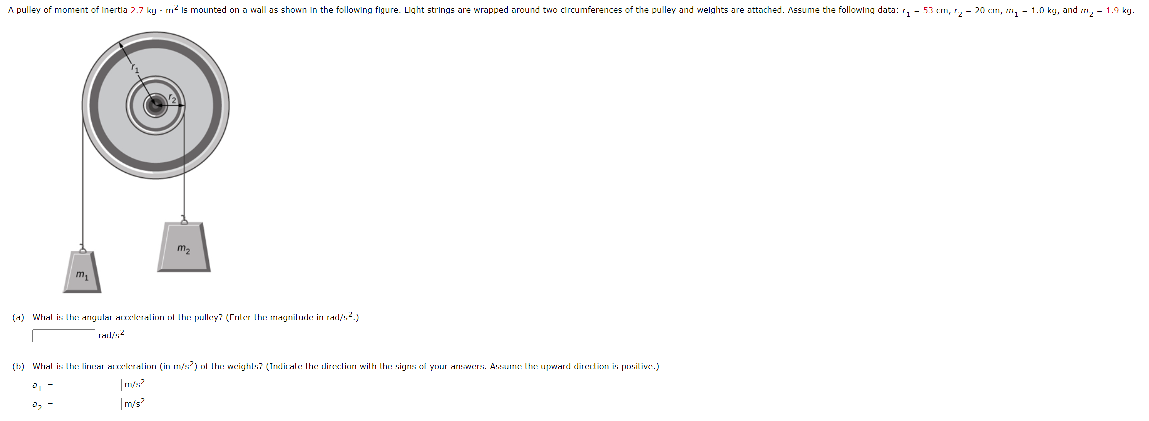 Solved (a) ﻿What is the angular acceleration of the pulley? | Chegg.com