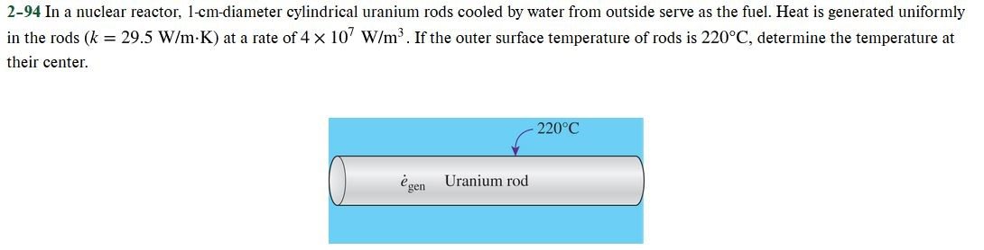 Solved 2-94 In a nuclear reactor, 1-cm-diameter cylindrical | Chegg.com