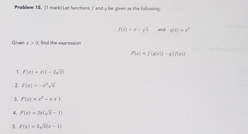 Solved Problem 15. [1 mark] Let functions f and g be given | Chegg.com