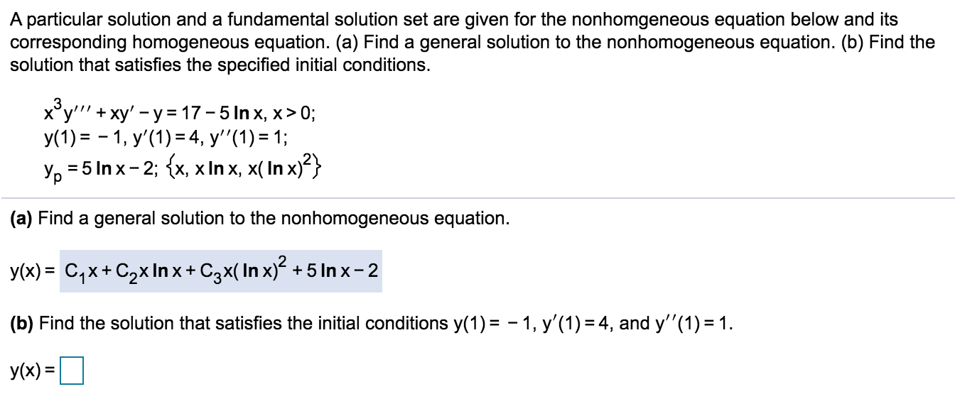 Solved A particular solution and a fundamental solution set | Chegg.com