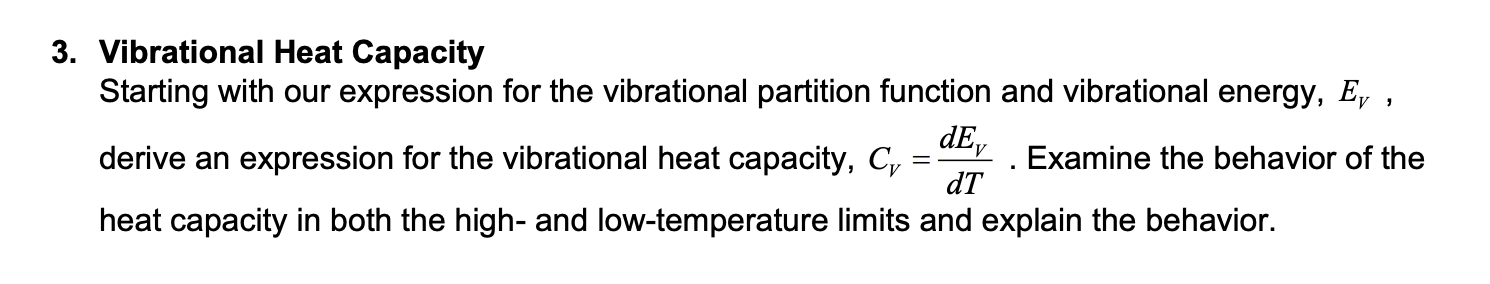 3. Vibrational Heat Capacity Starting with our | Chegg.com