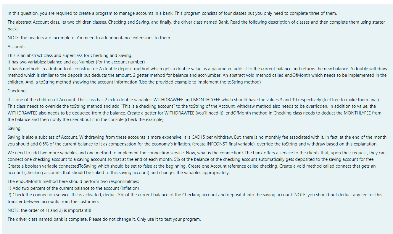 Solved Language Java Accounting.Java starter code | Chegg.com