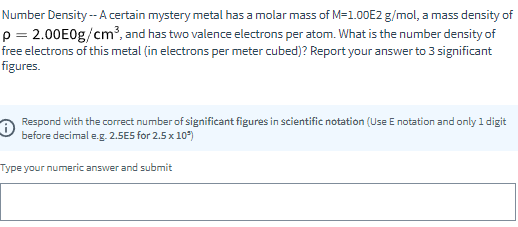 Solved Number Density -- A certain mystery metal has a molar | Chegg.com