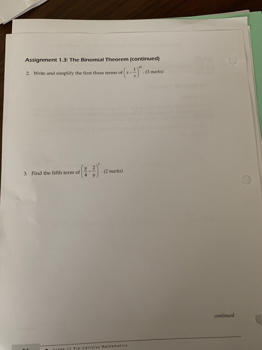 Solved Assignment 1.3 The Binomial Theorem Total: 24 marks | Chegg.com