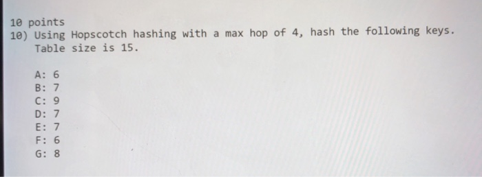 Solved 10 points 10) Using Hopscotch hashing with a max hop | Chegg.com
