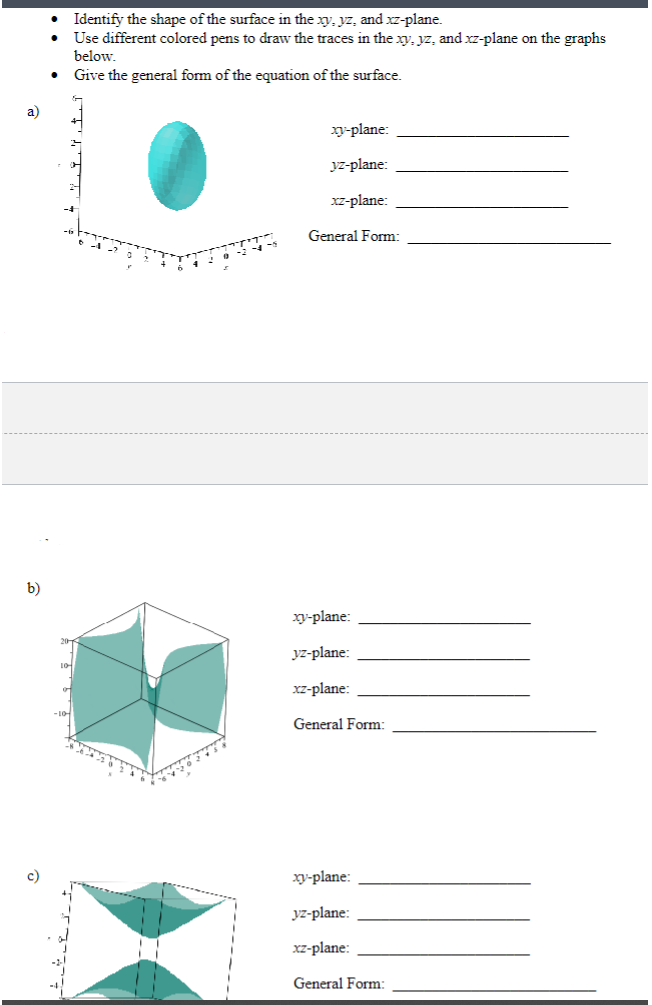 Solved Identify the shape of the surface in the xy,yz, ﻿and | Chegg.com