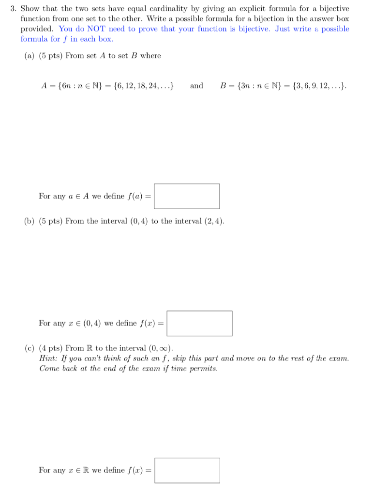 Solved 3. Show that the two sets have equal cardinality by | Chegg.com