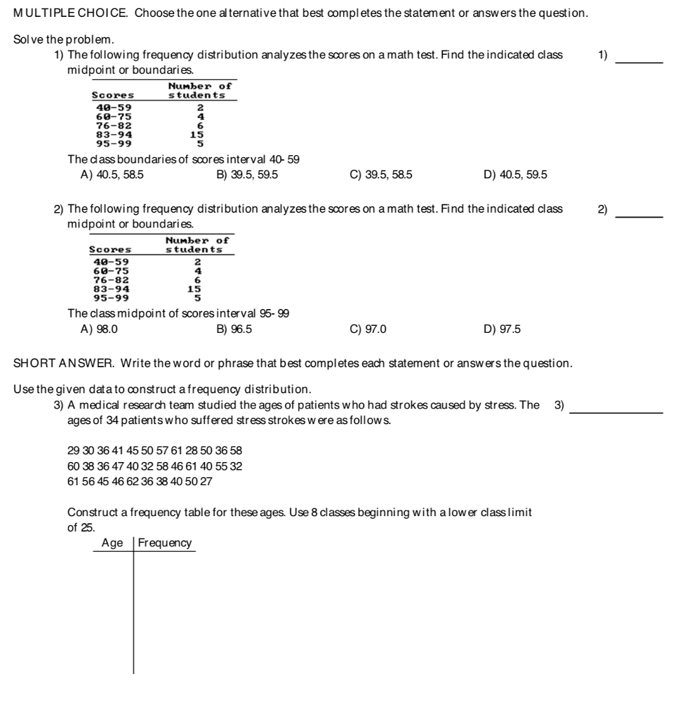 Multiple Choice Math Test