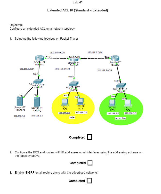 Lab 41 Extended ACL IV (Standard + Extended) | Chegg.com