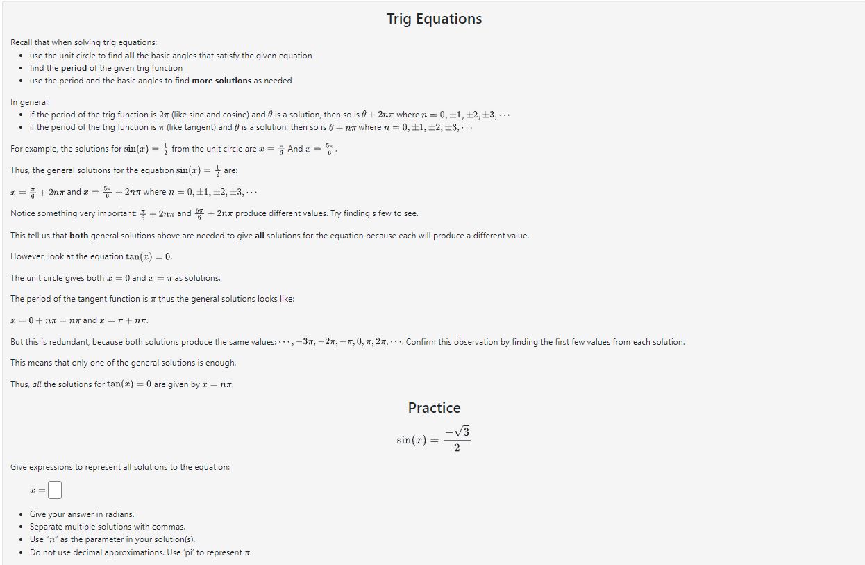 Solved Recall that when solving trig equations: - use the | Chegg.com