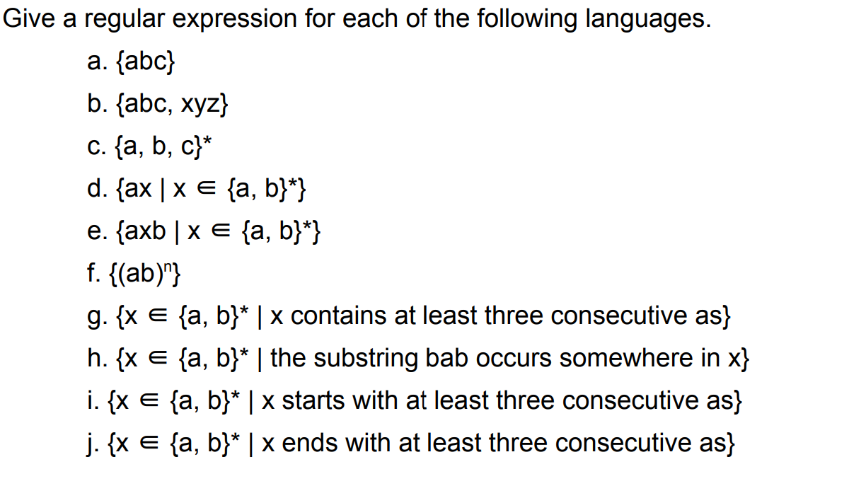 Solved Give a regular expression for each of the following | Chegg.com