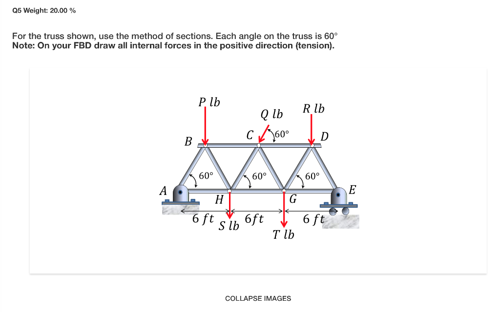 Solved Q5 Weight: 20.00 % For the truss shown, use the | Chegg.com