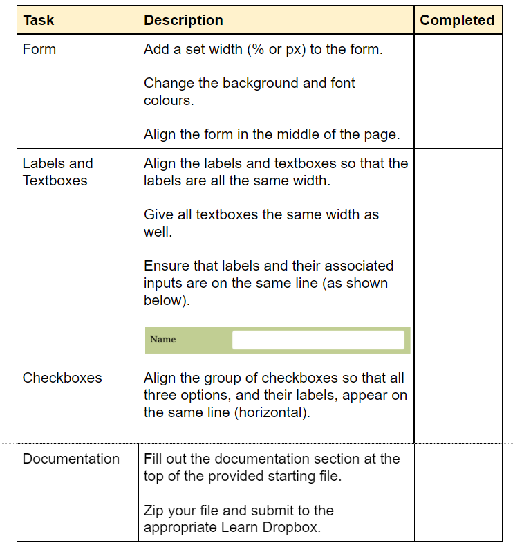 Task Description Completed Form Add a set width (% or | Chegg.com