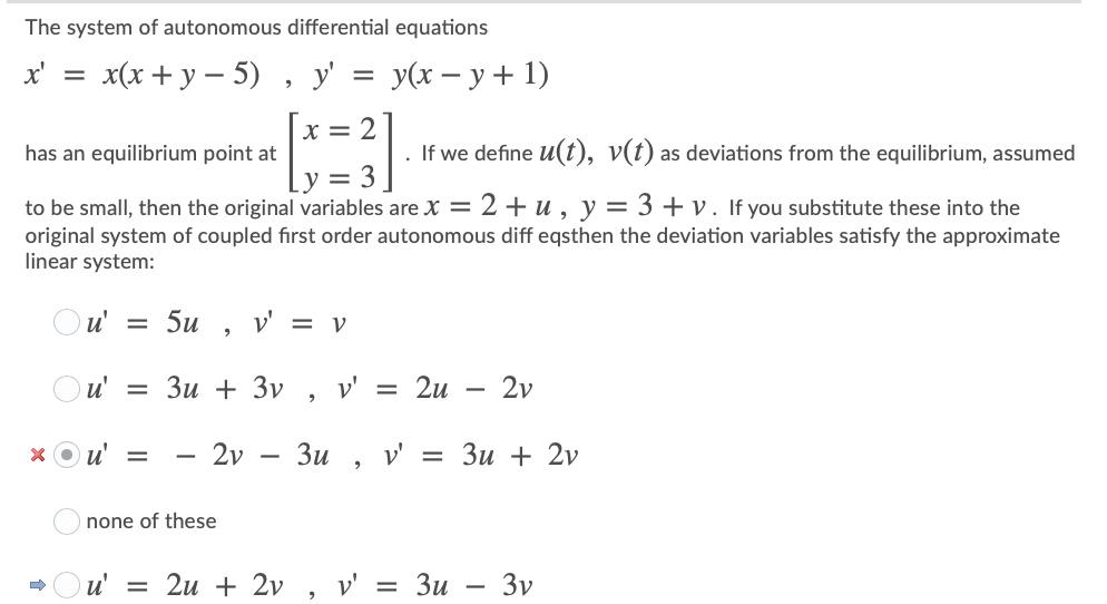 Solved The system of autonomous differential equations X' | Chegg.com