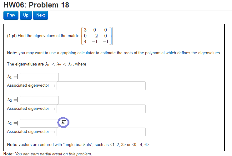 Solved HW06: Problem 18 Prev Up Next 3 0 0 (1 pt) Find the | Chegg.com