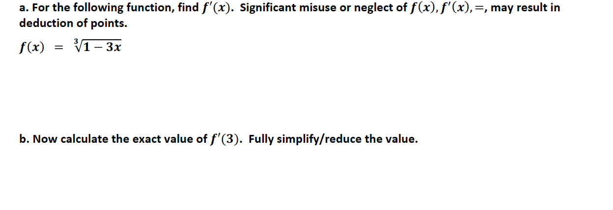 Solved a. For the following function, find f′(x). | Chegg.com