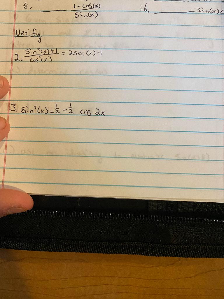 8. I-cosa) Sina) 16. sinac Verify Sin(x)= 2sec (x)-1 | Chegg.com