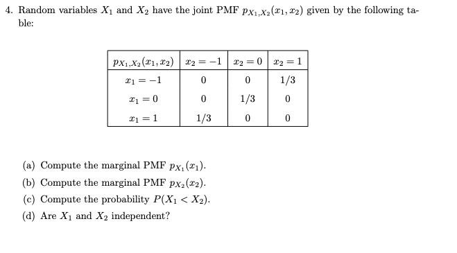 Solved 4. Random variables Xi and X2 have the joint PMF | Chegg.com