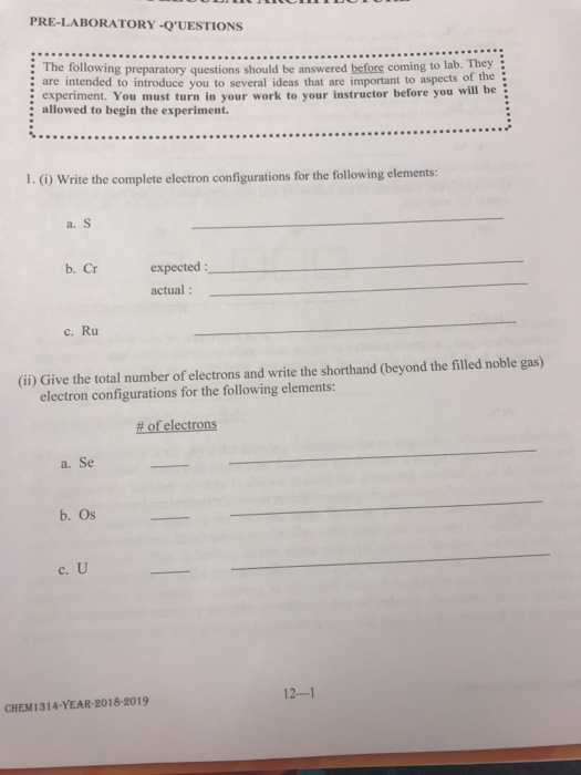 Solved PRE-LABORATORY-Q'UESTIONS : The following preparatory | Chegg.com