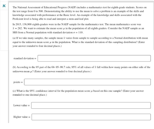 Solved The National Assessment of Educational Progress | Chegg.com