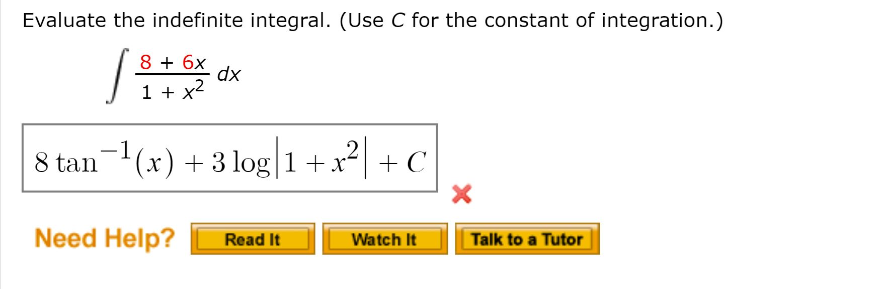 Solved Evaluate the indefinite integral. (Use C for the | Chegg.com
