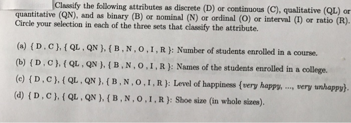 Solved Classify The Following Attributes As Discrete D Or 