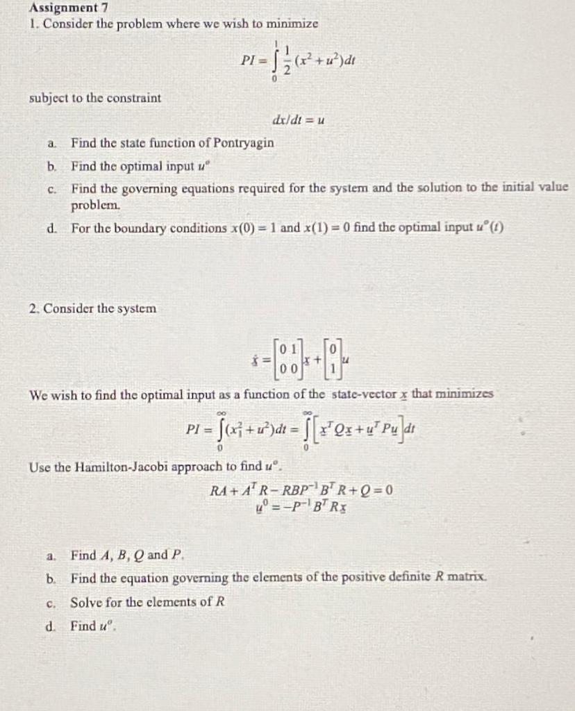 Solved Assignment 7 1. Consider the problem where we wish to | Chegg.com