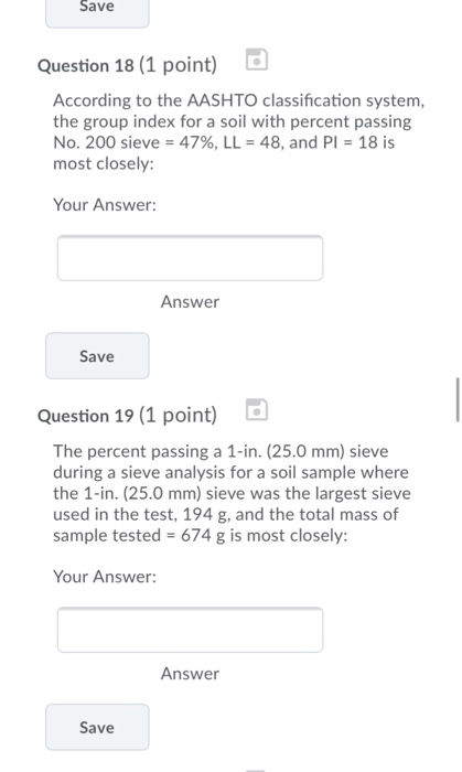 Solved Save Question 18 (1 point) According to the AASHTO | Chegg.com