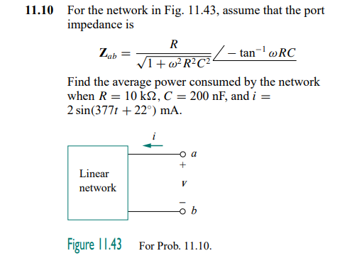 Solved 1.10 For the network in Fig. 11.43, assume that the | Chegg.com