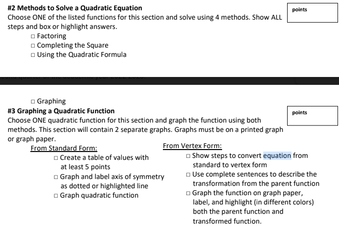 Solved \#2 Methods to Solve a Quadratic Equation Choose ONE | Chegg.com