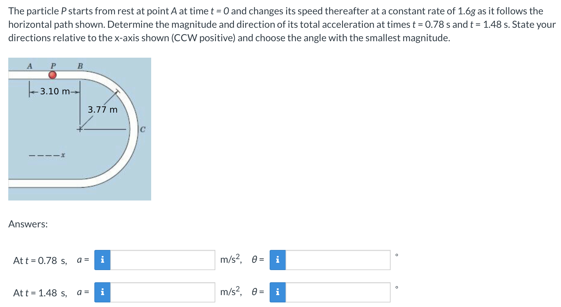 Solved = The particle P starts from rest at point A at time | Chegg.com