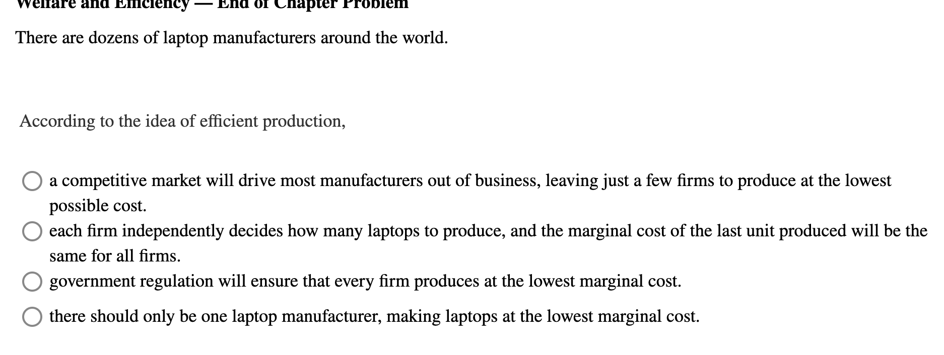 Solved Welfare and Efficiency — End of Chapter Problem A | Chegg.com