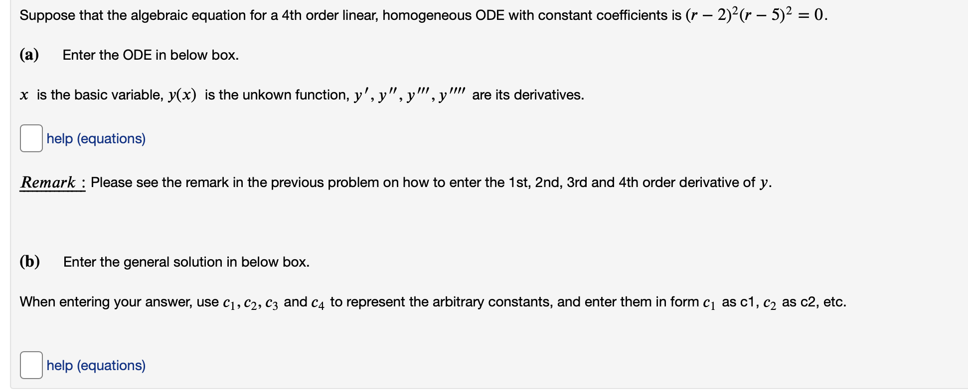 Solved Suppose that the algebraic equation for a 4th order | Chegg.com