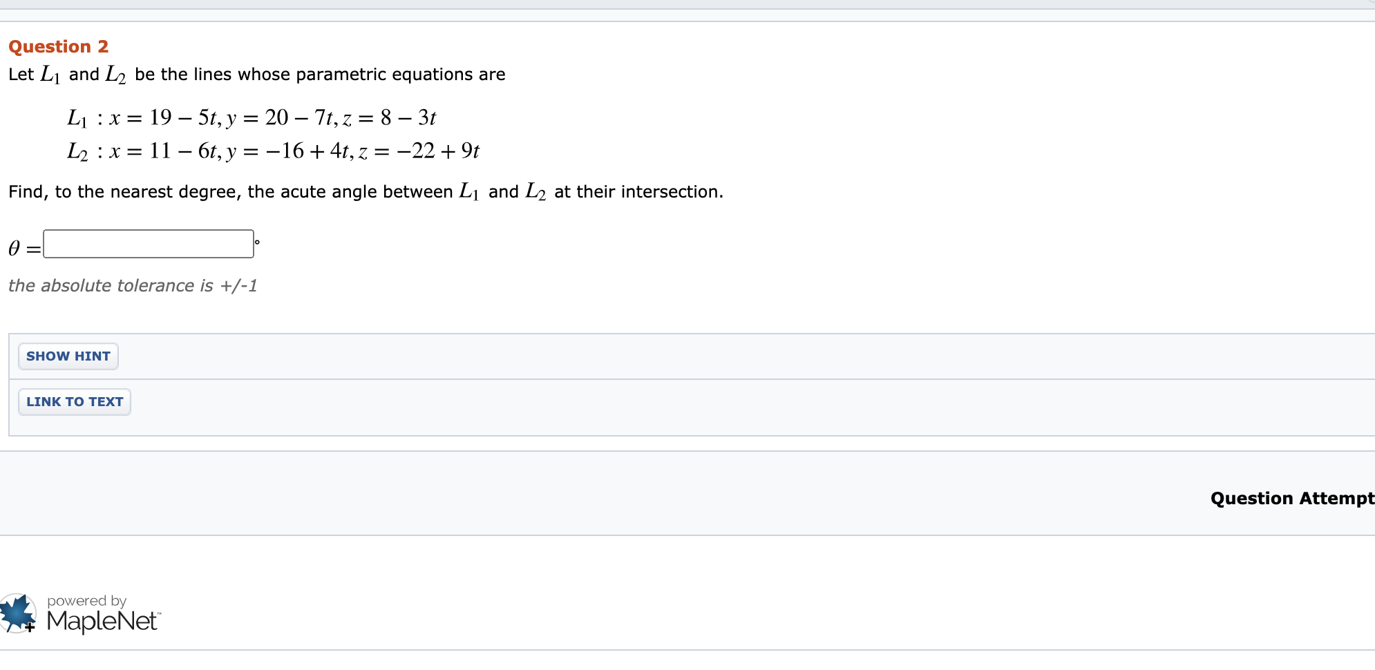 Solved Question 2 Let L1 and L2 be the lines whose | Chegg.com