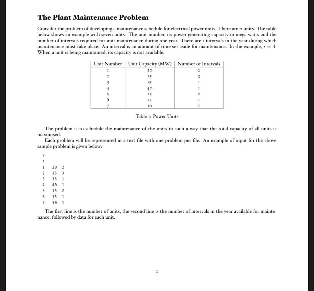 The Plant Maintenance Problem Consider the problem of | Chegg.com