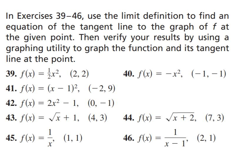 Solved In Exercises 39-46, use the limit definition to find | Chegg.com