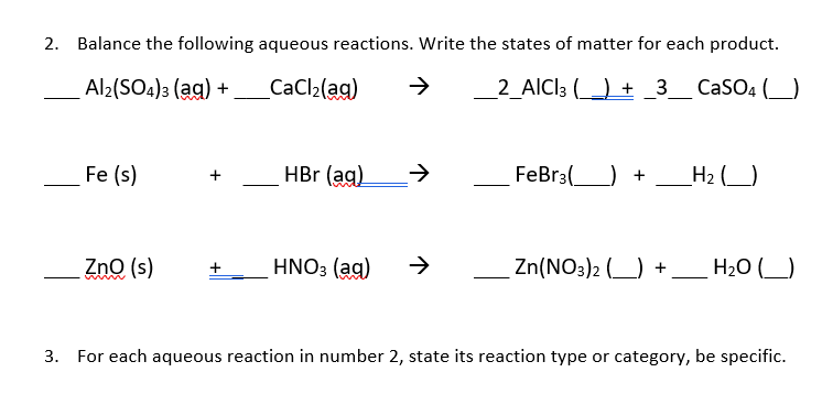 Solved Balance the following aqueous reactions. Write the | Chegg.com