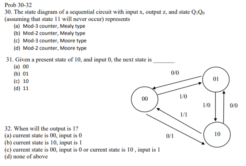 Solved Prob 30 32 30 The State Diagram Of A Sequential