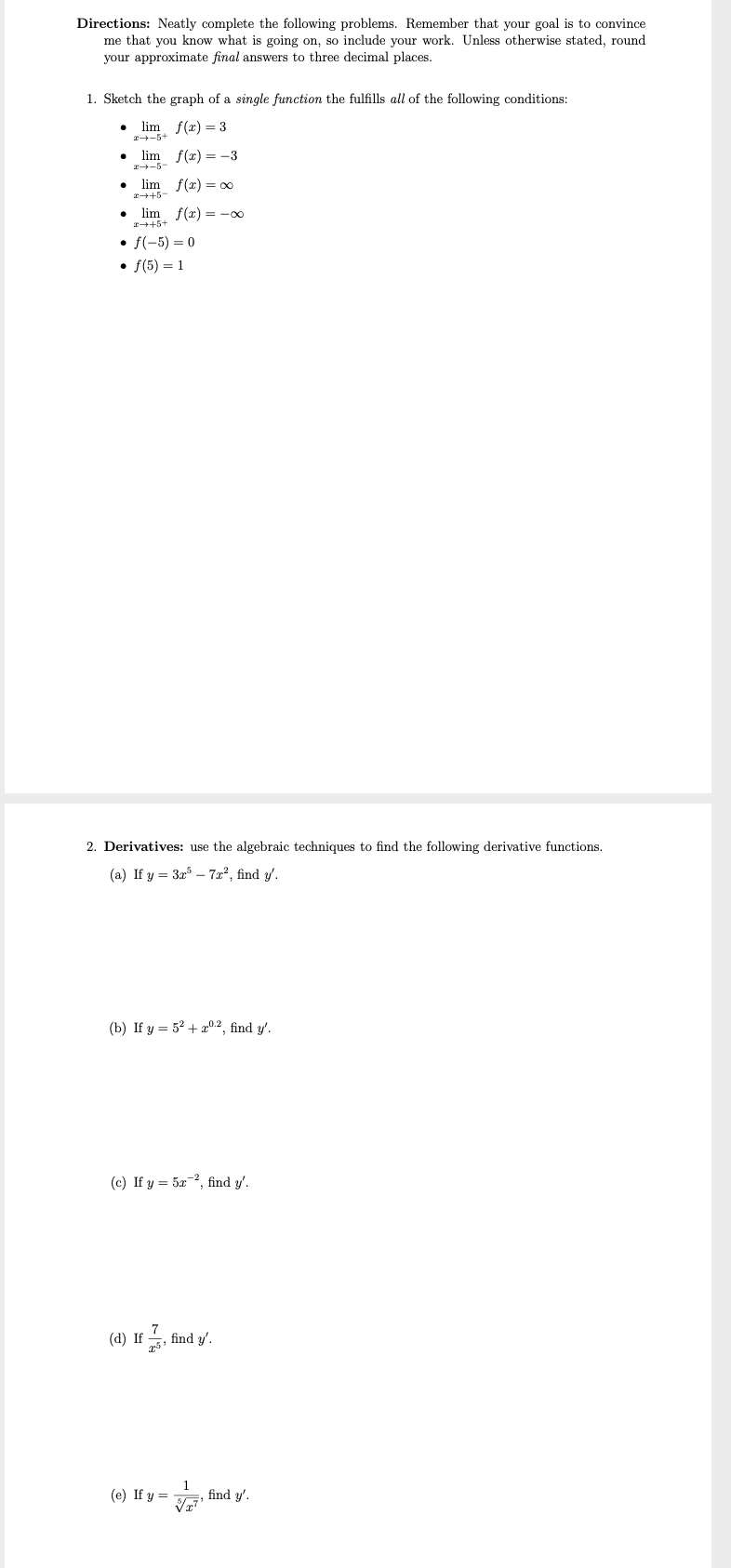 Solved Directions: Neatly complete the following problems. | Chegg.com