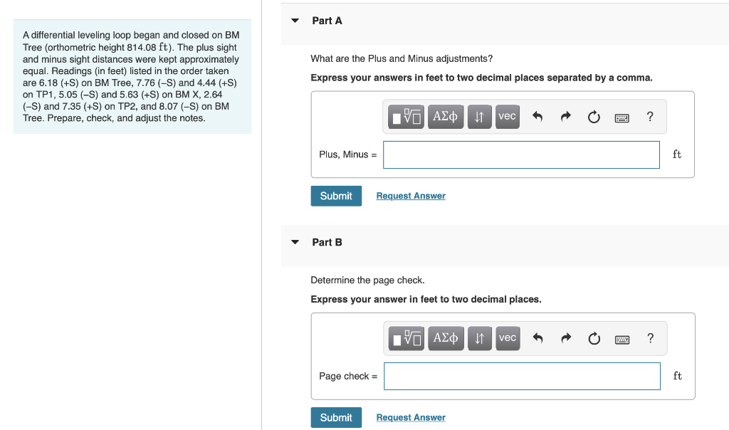 Solved A differential leveling loop began and closed on BM | Chegg.com