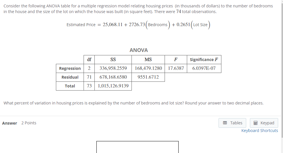 Solved Consider the following ANOVA table for a multiple | Chegg.com
