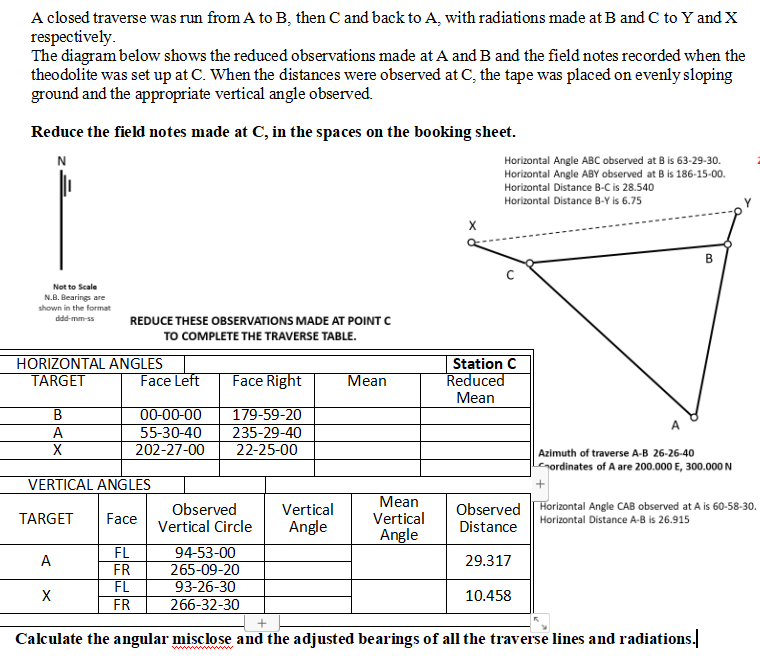 Solved A closed traverse was run from A to B, then C and | Chegg.com