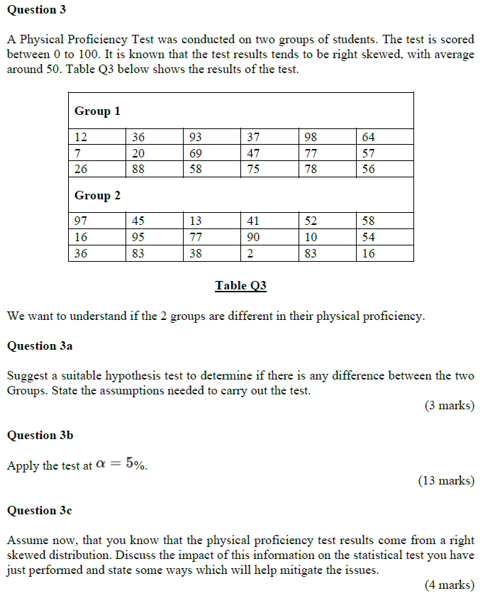 Solved A Physical Proficiency Test was conducted on two | Chegg.com