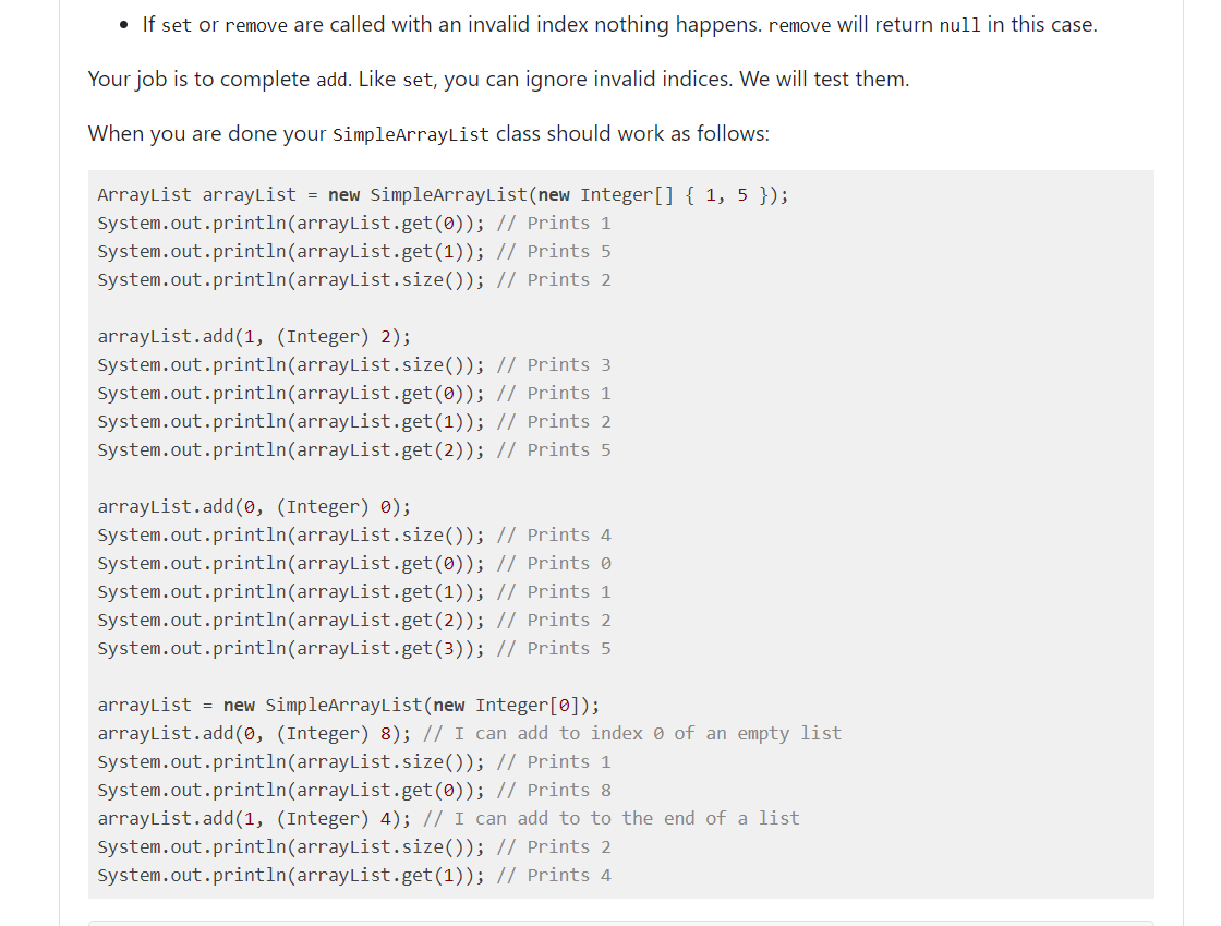 If set or remove are called with an invalid index | Chegg.com