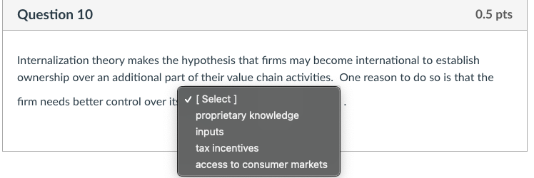 Solved Question 10 0.5 pts Internalization theory makes the | Chegg.com