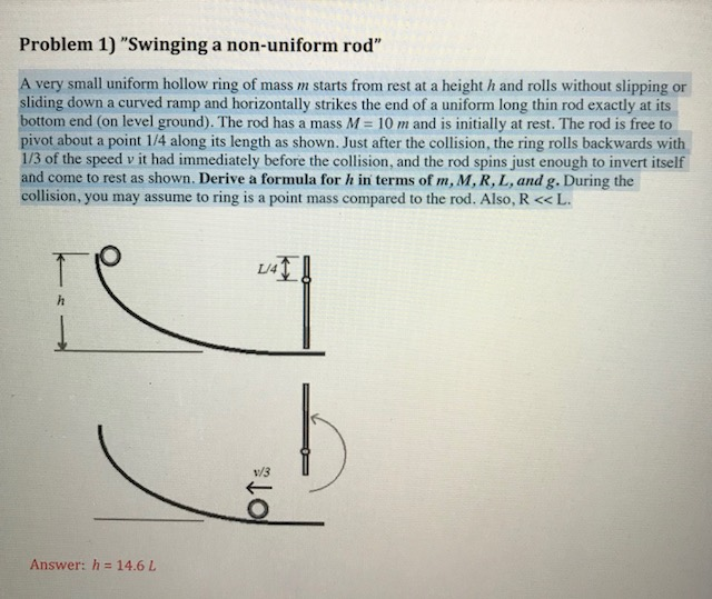 Solved Problem 1) "Swinging a non-uniform rod" A very small | Chegg.com