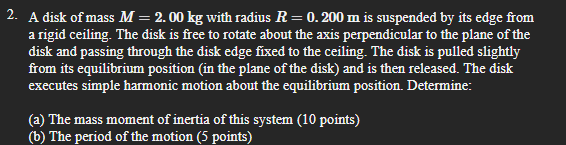 Solved 2. A disk of mass M=2.00 kg with radius R=0.200 m is | Chegg.com
