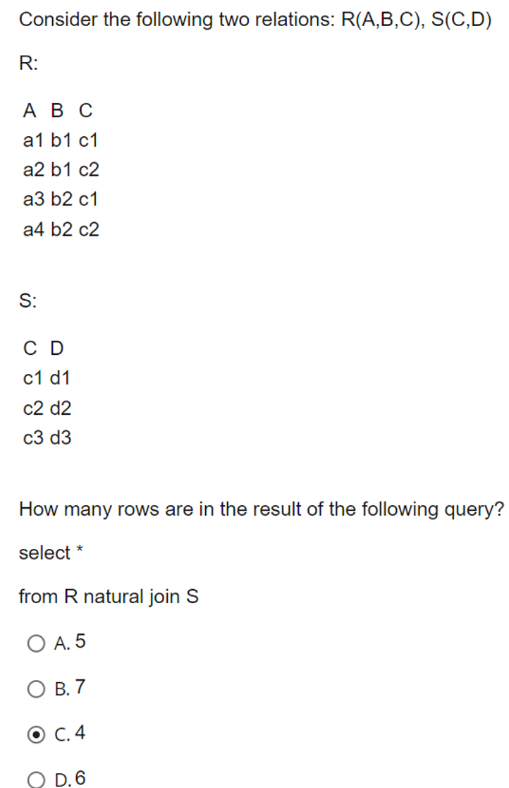 Solved Consider the following two relations: R(A,B,C), | Chegg.com