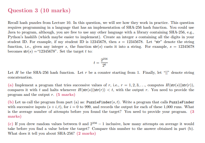 Solved Recall hash puzzles from Lecture 10. In this | Chegg.com